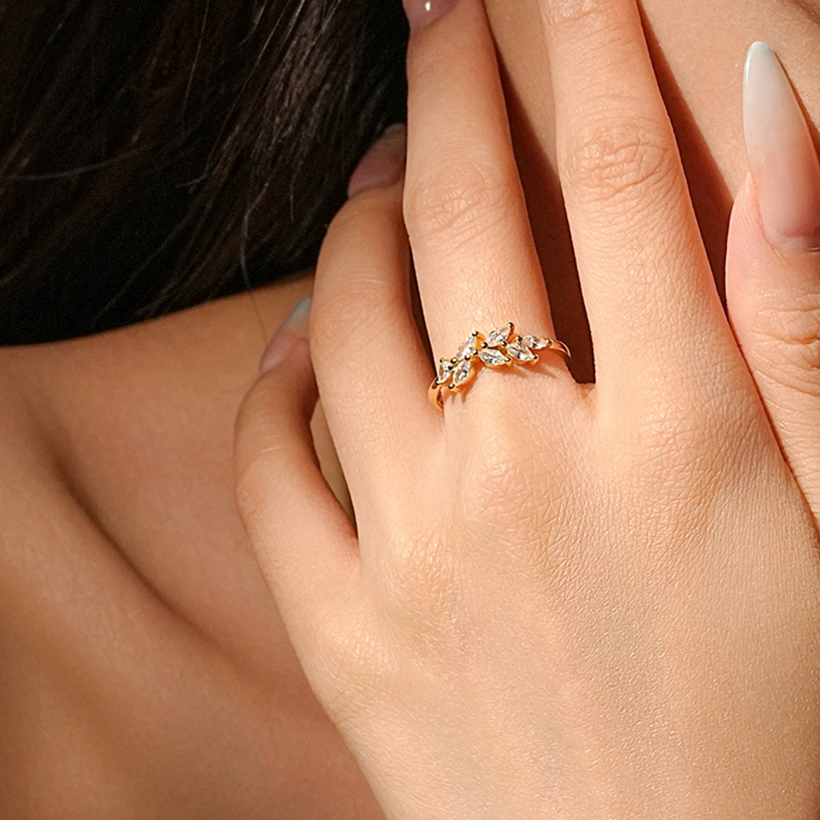 Gold Ring – Gold Jewelry – Gemstone Rings – Delia Crystal Leaf Ring ...